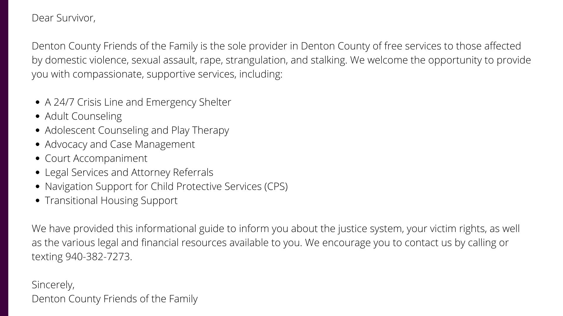 Information for Victims of Violence – Denton County Friends of the Family